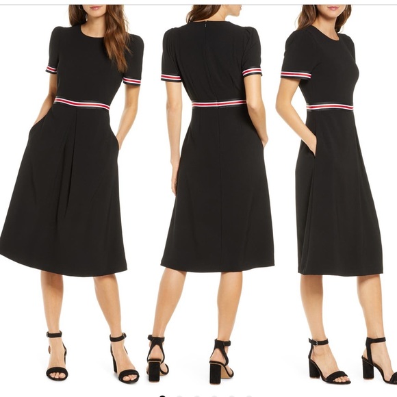 1901 | Dresses | 91 Stripe Trim Midi Dress Size 14 | Poshmark